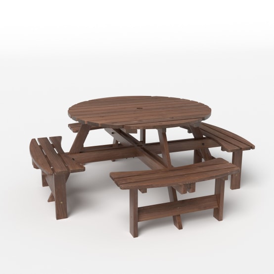 Table de Pique-Nique Ronde pour 2 à 8 Personnes avec 4 Bancs Intégrés ...