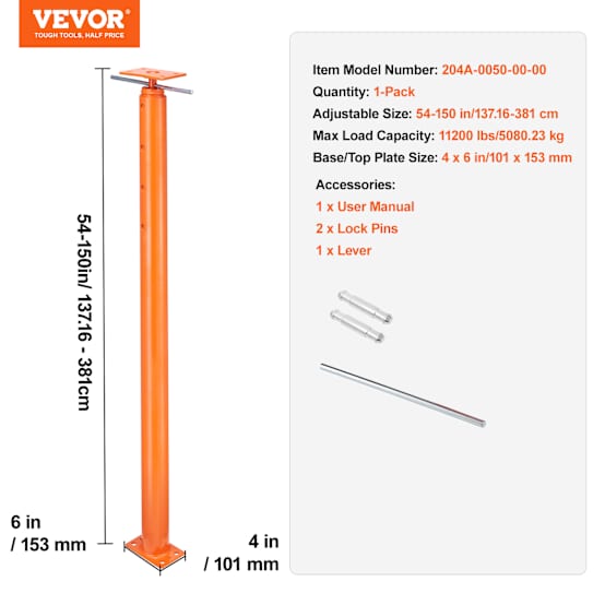Cric sol maison, ht. 54"-150", charge max 11200 lb, poteau support sous ...