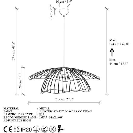 Suspension en métal Mantar XL Doré - 1 x ampoule - Jardiland