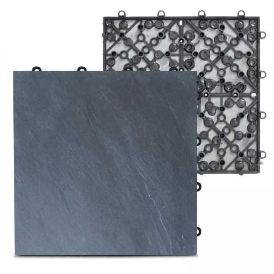 Lot de 40 dalles clipsables en pierre naturelle noir - Oviala - Jardiland