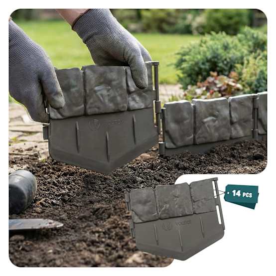 Bordure de jardin imitation pierre 2.14m gris - Hauteur 14cm - Clôture ...