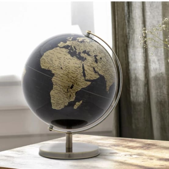 Globe Terrestre Déco "Map" 34cm Noir & Bronze - Jardiland