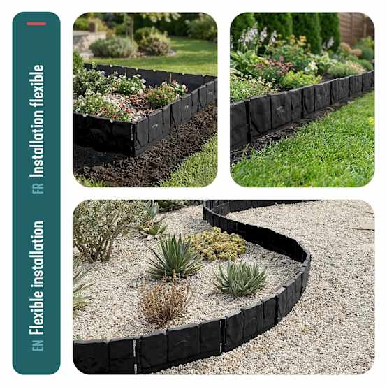 Bordure de jardin imitation pierre 26.7m noir - Hauteur 14cm - Clôture ...