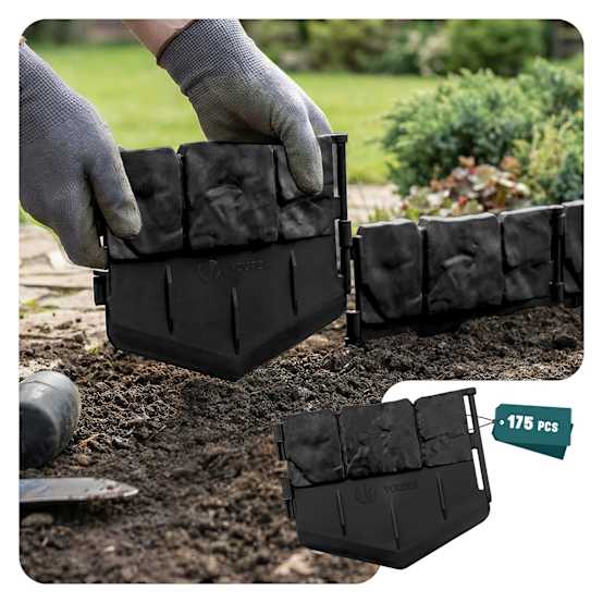 Bordure de jardin imitation pierre 26.7m noir - Hauteur 14cm - Clôture ...