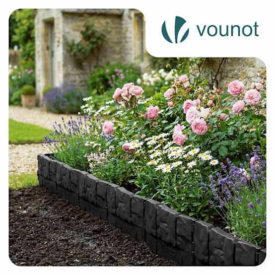 Bordure de jardin imitation pierre 26.7m noir - Hauteur 14cm - Clôture ...