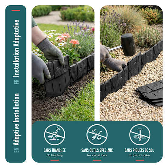 Bordure de jardin imitation pierre 26.7m noir - Hauteur 14cm - Clôture ...