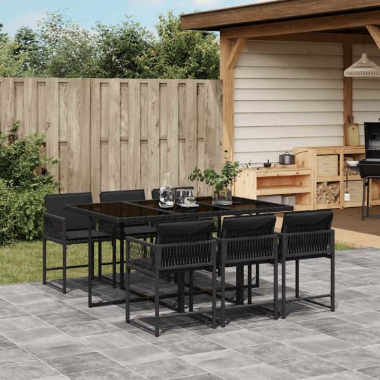 7 pcs Salon De Jardin - Mobilier Extérieur avec coussins Noir Résine tressée g219 - Jardiland
