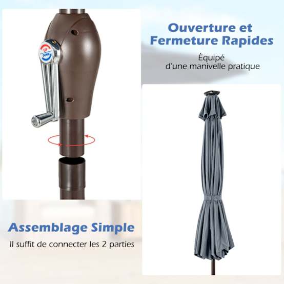 Parasol Inclinable Dia.300cm LED Dolaire en Scier Toile Polyester pour ...