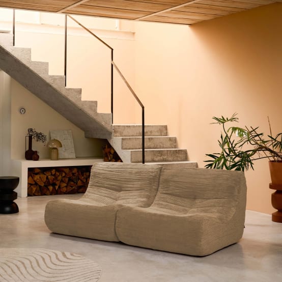 Chauffeuse velours côtelé 2 places beige foncé L 91 x P 105 x H 72 cm ...