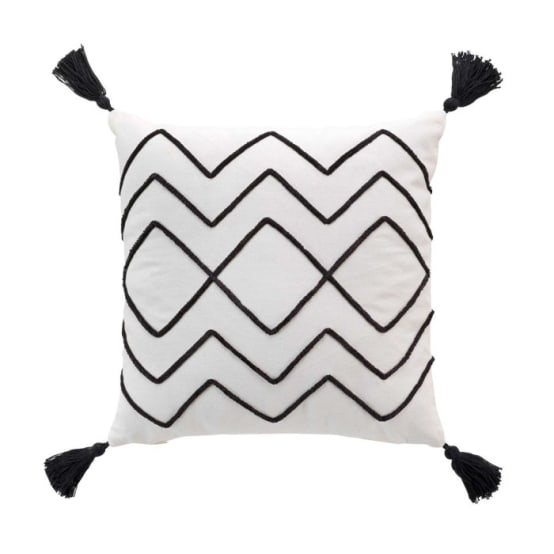 Housse de Coussin à Pompons "Coline" 40x40cm Naturel & Noir - Jardiland