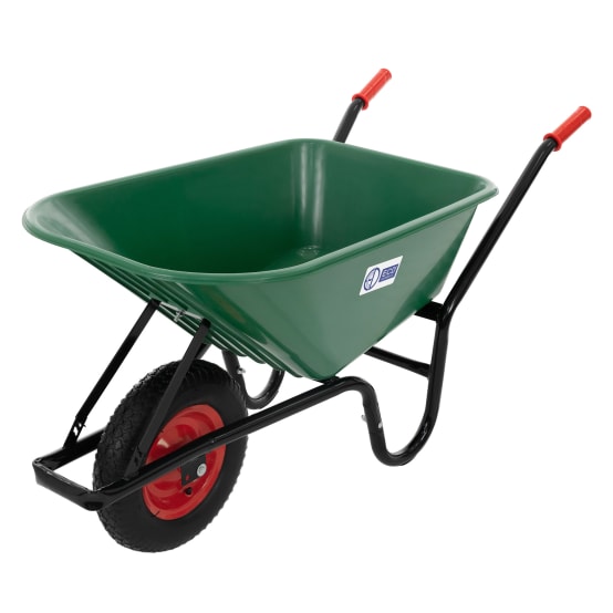 Brouette de chantier 100L benne PP vert pneus gonflables transport chariot 150kg - Jardiland