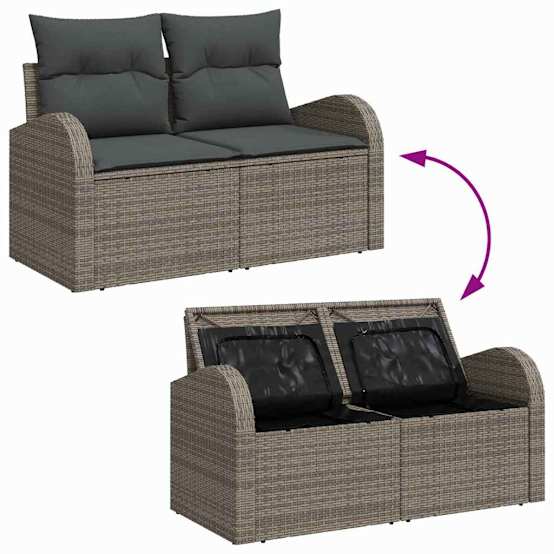 Mobilier de Jardin 7 Pièces en Poly Rotin Modulable avec Pouf Gris ...