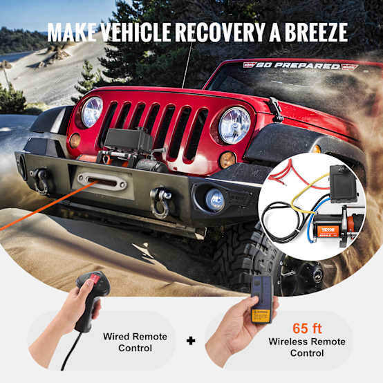 Treuil 12V 2722kg,corde synthetique 17m,guide-cable,telec.filaire/sans ...