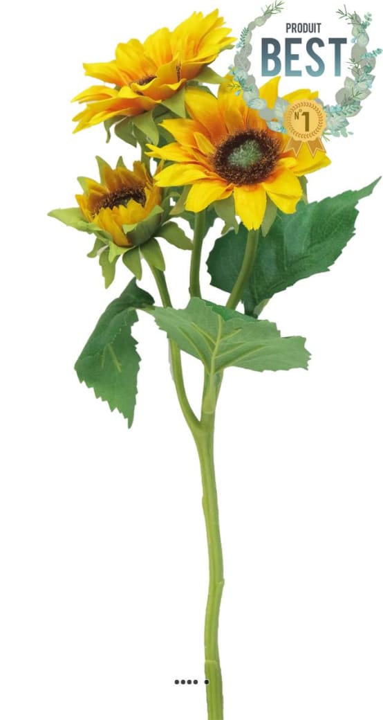 Tournesol artificiel en branche, 3 fleurs ouvertes, H 37 cm - BEST ...
