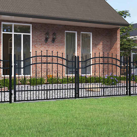 Grand Portail Battant Pointes de Lance Acier pour Entrée de Cour Noir ...