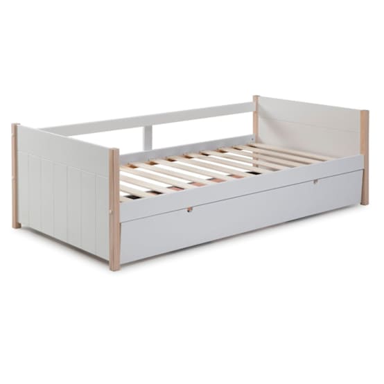 Lit banquette gigogne 90x190 en MDF laqué blanc et pin massif naturel - LILY - Jardiland