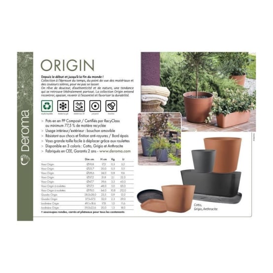 Pot De Fleurs - Deroma - Origin - 24 L - Gris - Jardiland