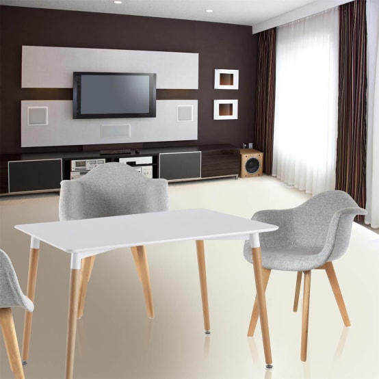 Table Rectangulaire Blanche et Pieds effet Bois - ZURI - Jardiland