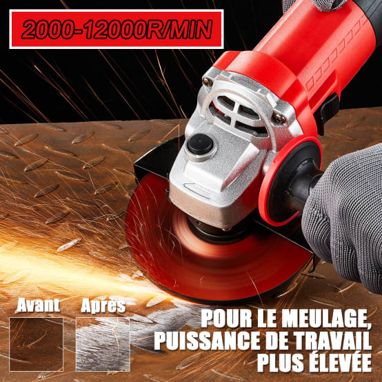 Meuleuse d'angle 1000W, vitesse à vide 2000-12000 tr/min, vitesse ...