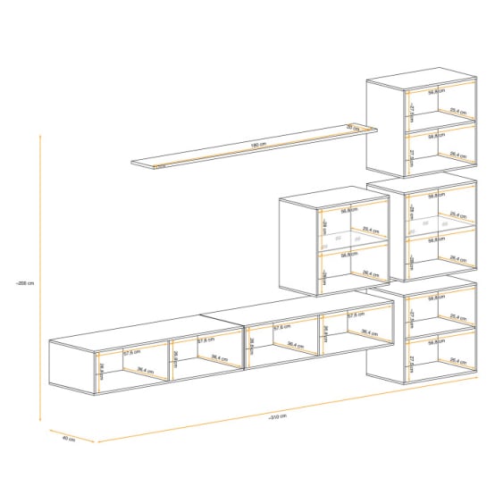Meuble TV Mural Design "Switch XIX" 310cm Blanc & Noir - Jardiland