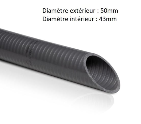 Couronne Rouleau 5M Tuyau Gris PVC Pression Souple à coller Ø 50mm diamètre extérieur / Bassins ...