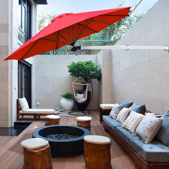 Parasol en Porte-à-faux Mural de 247cm Parasol avec Mât Réglable ...