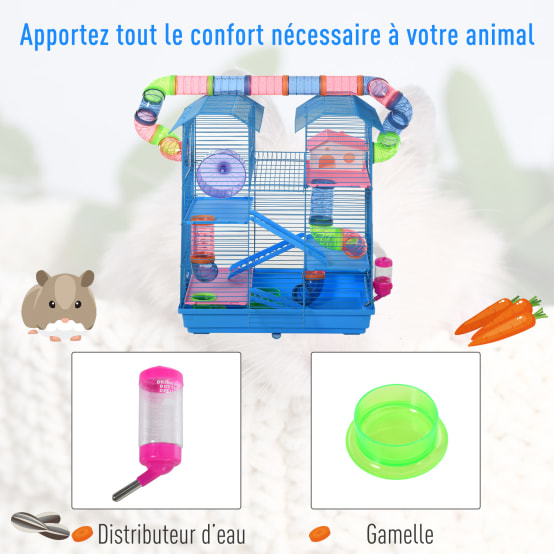 Cage pour Hamster Souris Petit Animaux Rongeur avec Tunnel Mangeoire ...