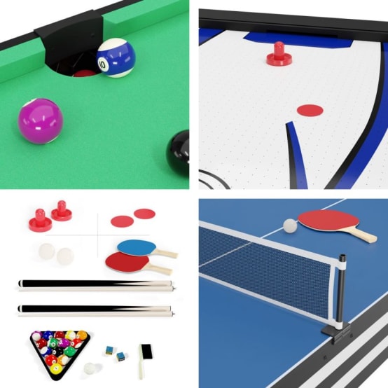 Table multi jeux 4 en 1 GLADIATEUR Air Hockey, Billard, Ping Pong, Plateau - avec Accessoires ...
