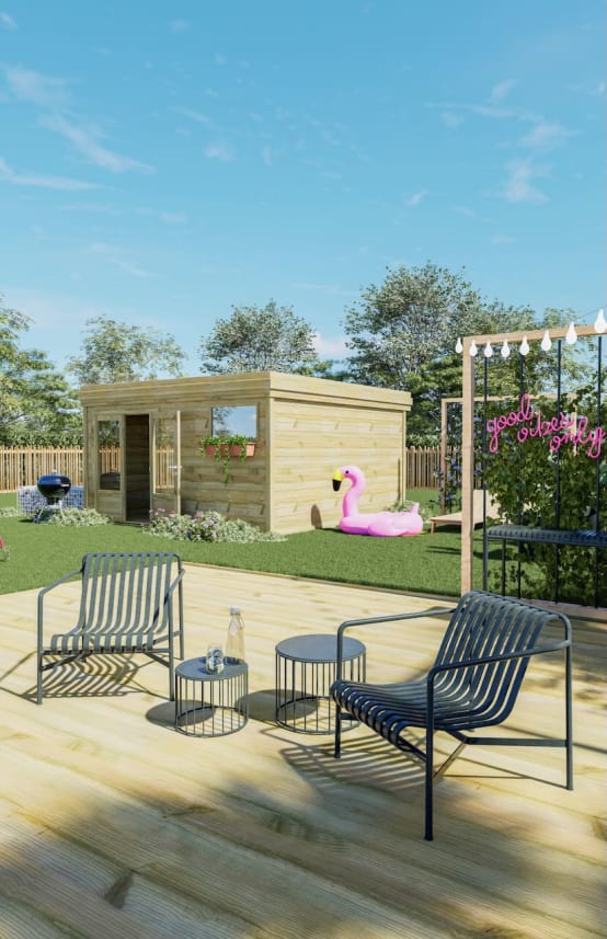 ABRI DE JARDIN bois Pin autoclave 27mm - 4,34x4,34m / 18,8m2 - Bac ...