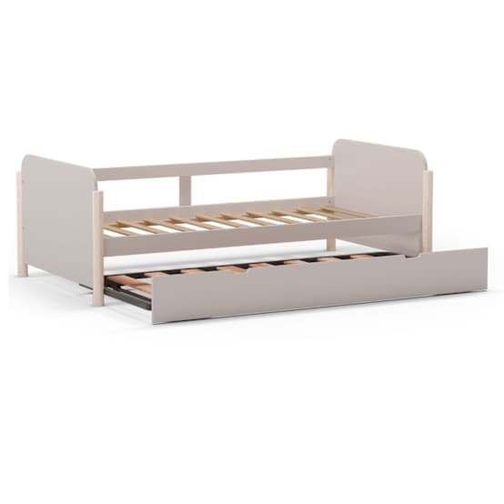 Lit gigogne 90x190 en MDF et pin massif laqué crème pieds en pin naturel - ENORA - Jardiland