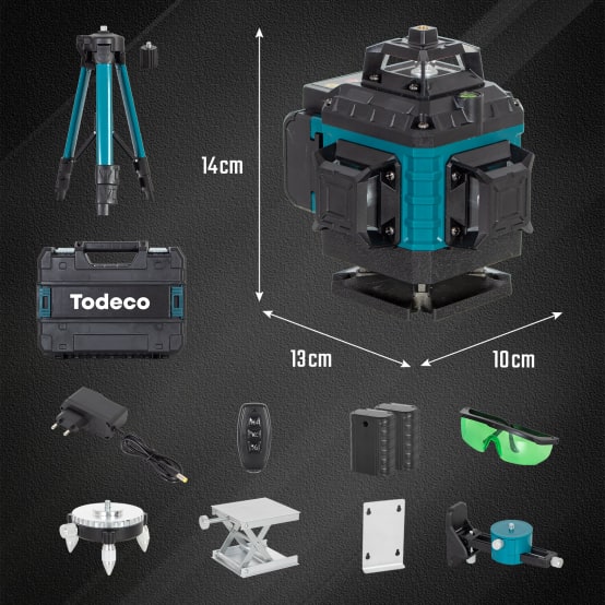 Niveau Laser 4 x 360° 4D 16 Lignes Auto-Nivelant, Laser Chantier avec 2 x 3000mAh Batterie ...