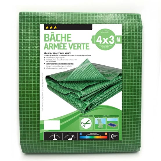 Bâche armée verte 160g/m2 découpable 3 x 4 Vert - Jardiland