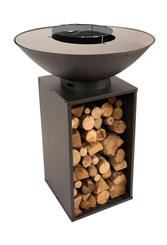 Brasero rond Ø80 cm acier noir avec grille surélevée et housse de ...