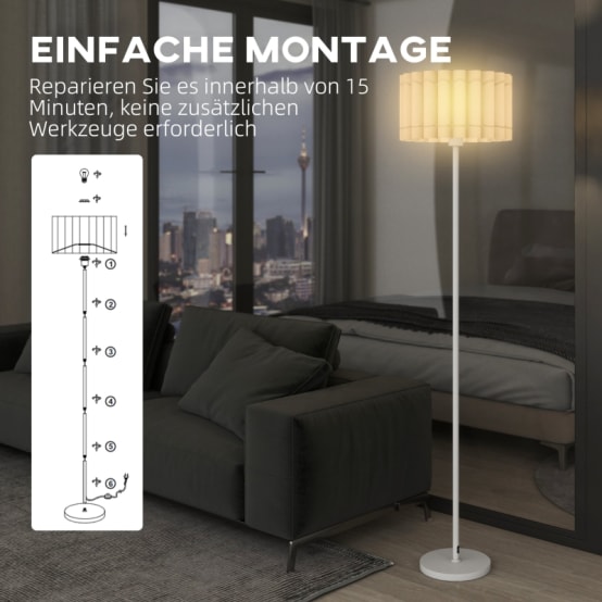 Lampadaire Design Vague PVC Salon E27 Interrupteur Pied Blanc 153cm ...