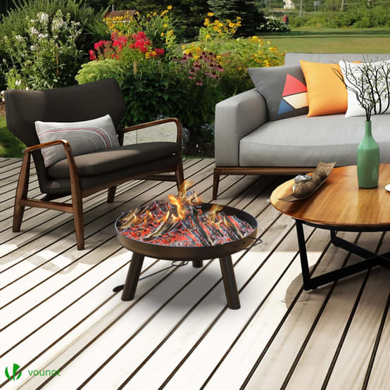 Brasero extérieur Ø60cm - métal - avec grille et tisonnier - chauffage ...