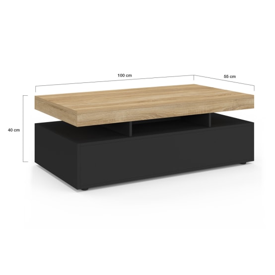 Table basse rectangulaire ELSA 100 cm 2 tiroirs en bois noir et plateau ...