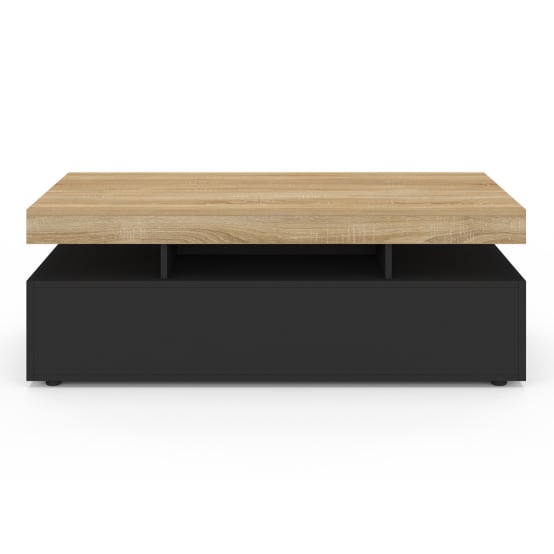 Table basse rectangulaire ELSA 100 cm 2 tiroirs en bois noir et plateau ...