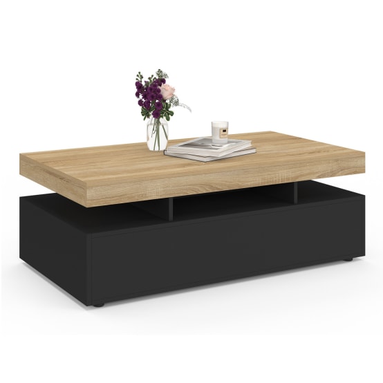 Table basse rectangulaire ELSA 100 cm 2 tiroirs en bois noir et plateau ...