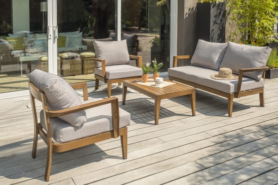 Salon de jardin 4 places en aluminium effet bois - DCB GARDEN - Jardiland