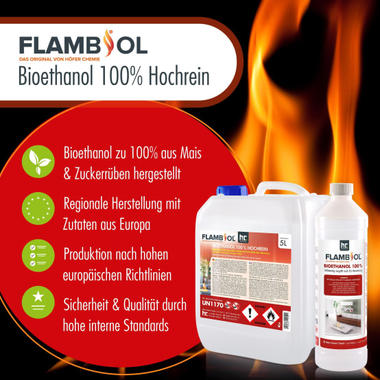 Bioéthanol 100% Dénaturé FLAMBIOL® en Bidon de 5L - Pureté Maximale ...