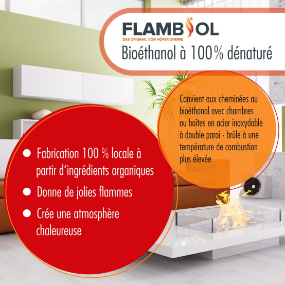 Bioéthanol 100% Dénaturé FLAMBIOL® en Bidon de 5L - Pureté Maximale ...
