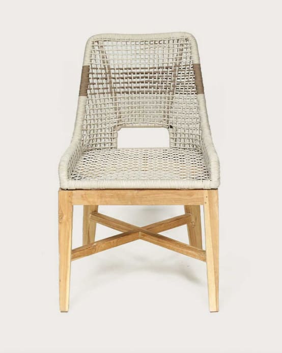 Kos - Chaise dossier haut en teck massif et corde naturelle beige ...