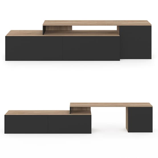 Meuble TV 180-240 cm modulable d'angle BASILE rotatif bois et noir ...