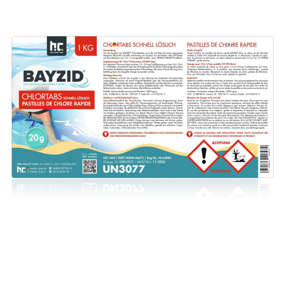 Pastilles de chlore choc Bayzid® 20g - Boîte de 1 KG x 6 pour piscine - Jardiland