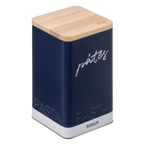Boîte à pâtes en métal Bleu Navy et couvercle en bois déco Relief Color ...