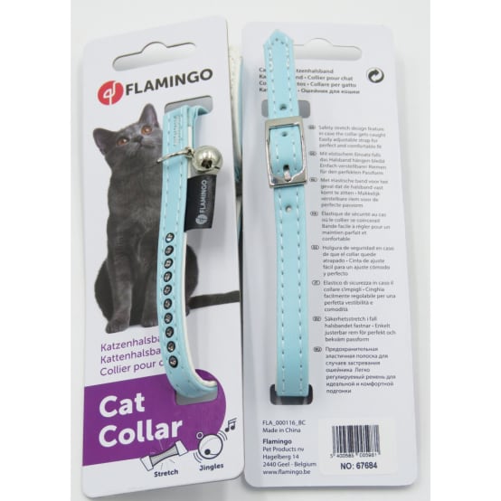 Flamingo - Collier 30 cm x 11 mm bleu clair avec strass et clochette ...