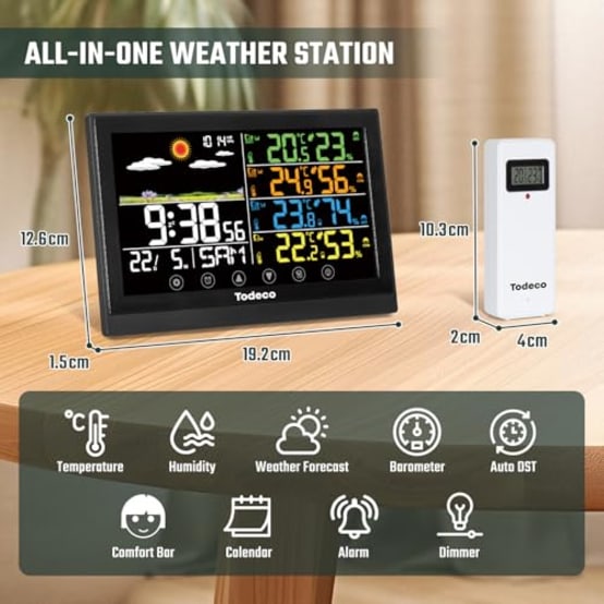 Todeco Station météo sans fil avec 3 capteurs extérieurs - Thermomètre numérique LCD - RCC ...