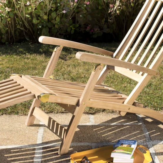 FUN - Chaise longue de jardin en bois teck brut - Jardiland