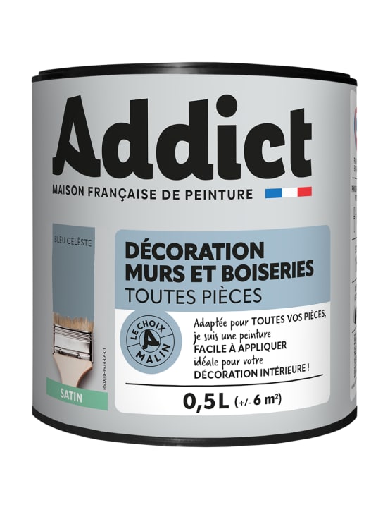 Peinture Addict Déco.m&bois Satin Bleu Céleste 0,5l - Addict - Jardiland
