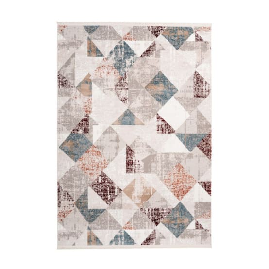 Tapis Géométrique à Franges "Akropolis II" Gris & Rose 160 x 230 cm ...